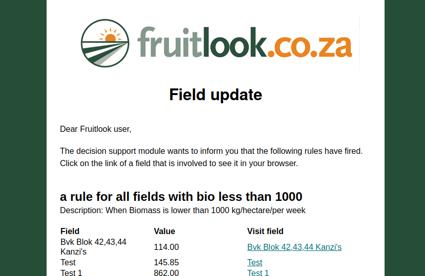 Decision support page - Fieldlook 5 user manual